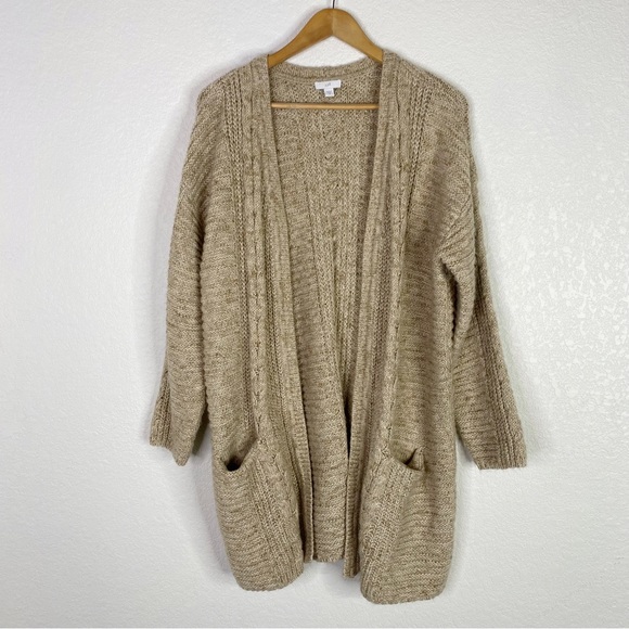J. Jill | Sweaters | J Jill Beige Brown Cable Knit Open Front Cardigan ...